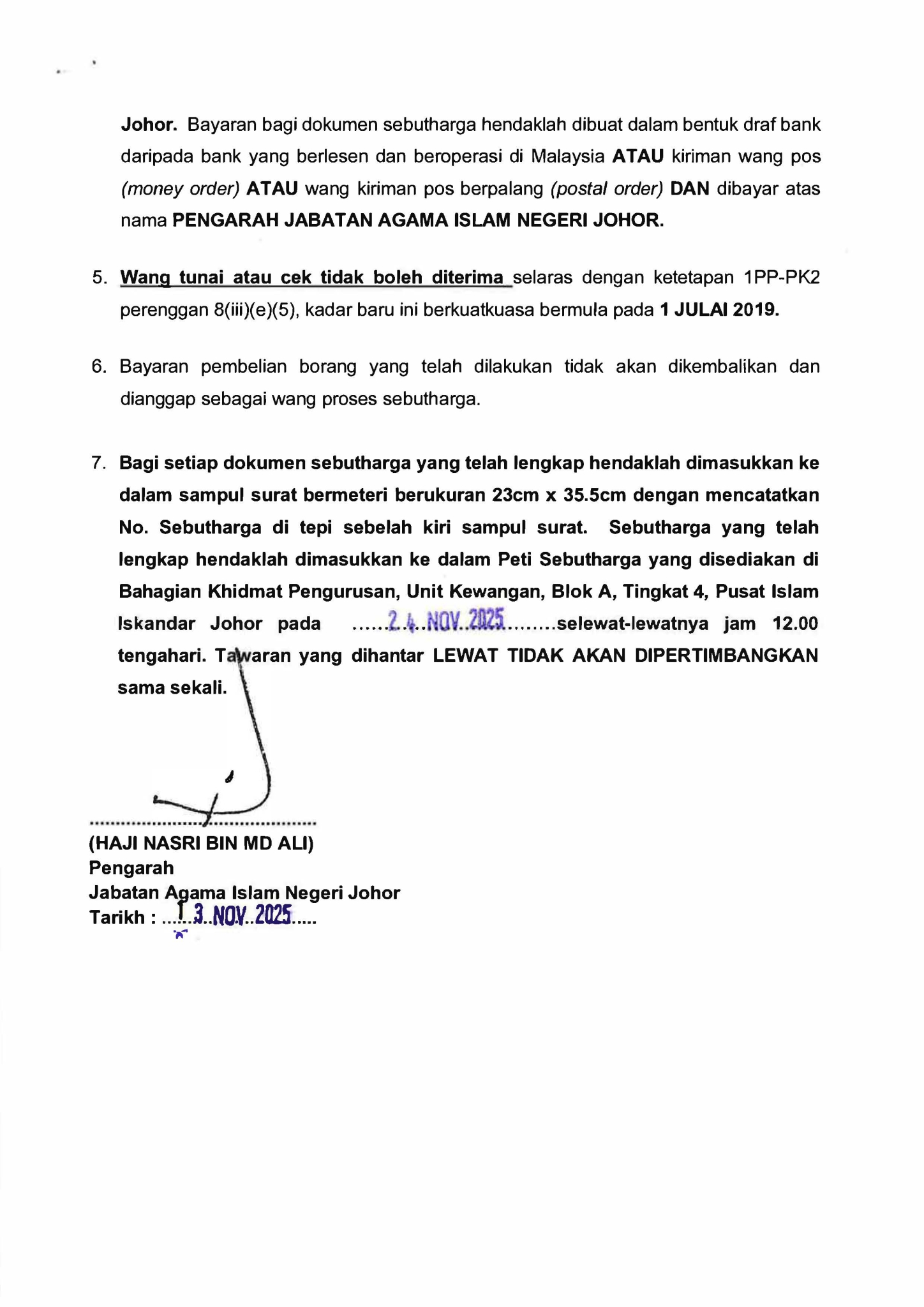 Tawaran Sebut Harga: Bahagian Khidmat Pengurusan 14 November 2025 ...