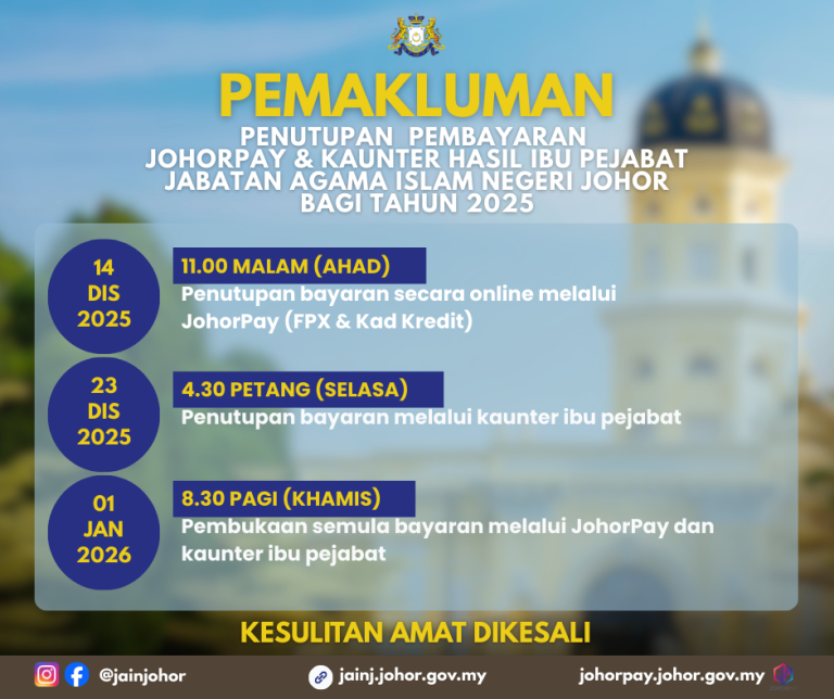 Penutupan Kaunter Hasil Jabatan Agama Islam Negeri Johor Akhir Tahun 2025