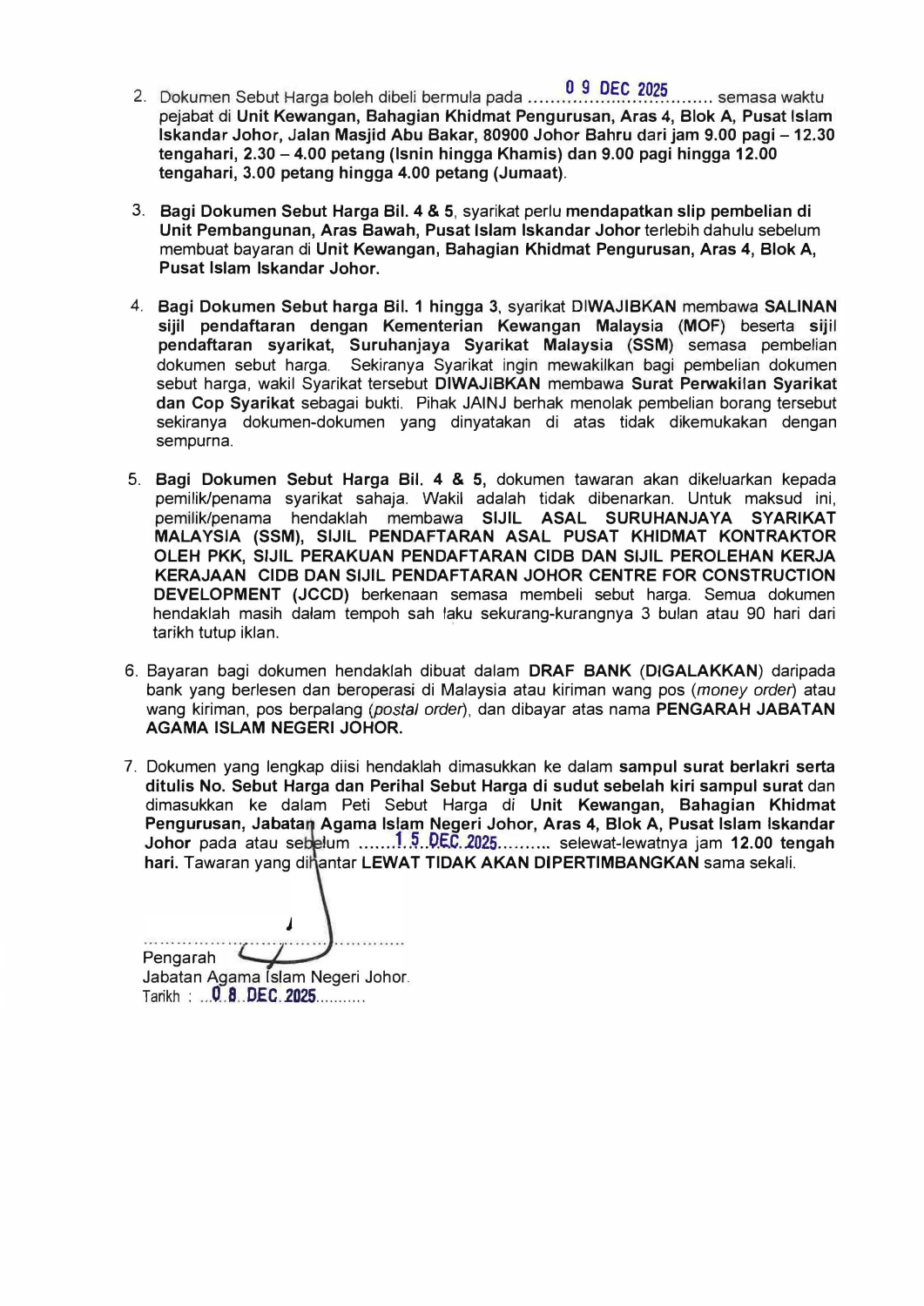 Tawaran Sebut Harga: Bahagian Khidmat Pengurusan 9 Disember 2025 ...